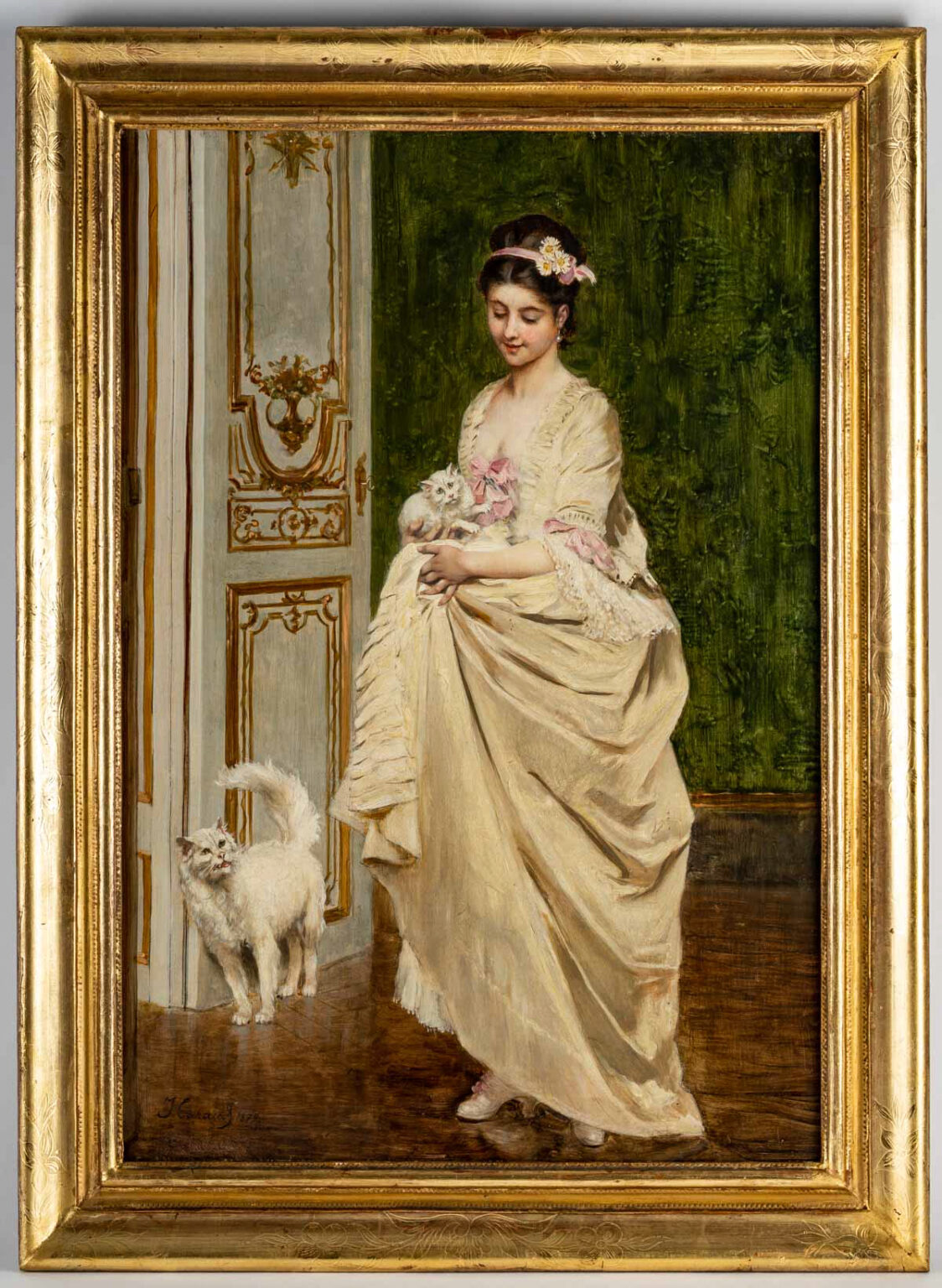 Joseph Caraud La Dame aux Chats huile sur toile vers 1879 - MLD Antiquités